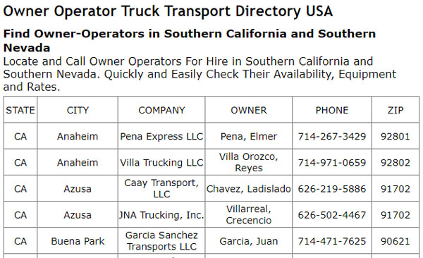 Owner Operator Truck Transport Directory USA Basic Listing 12 Months - FasterTruck.com